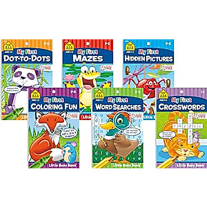 School Zone - My First Activities On-the-Go! 6-Pack Workbook Set - Ages 4+, Preschool to 2nd Grade, Dot-to-Dot, Hidden Pictures, Mazes, Coloring, and More (School Zone Little Busy Book™ Series)