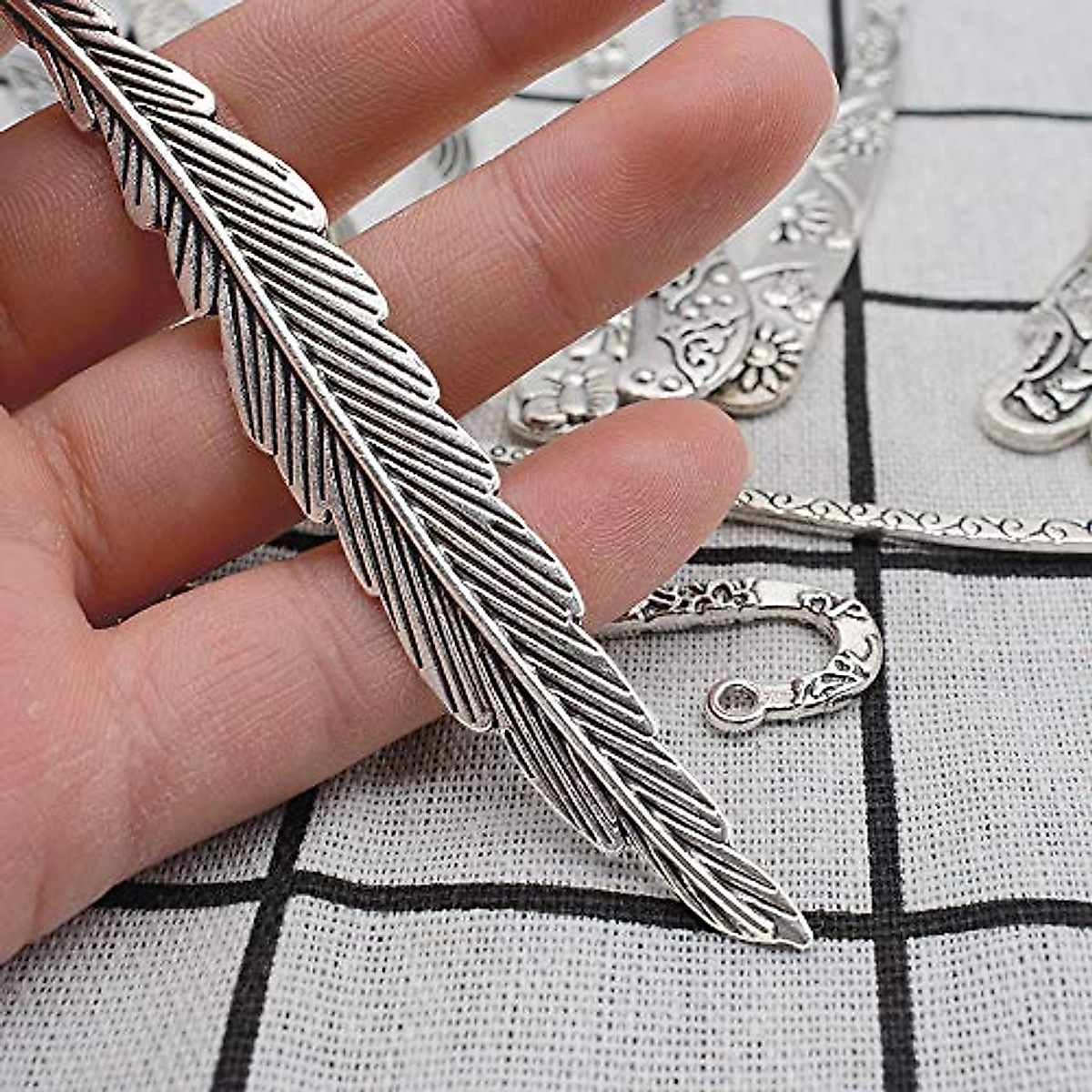 HOSTK 10pc Silver Metal Bookmark Hairpin Hook Carved Antique Vintage with Pendant Jewellery Making Mermaid Souvenirs Plain Embossed