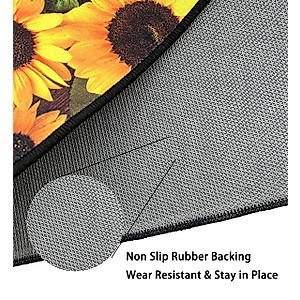 LUOWAN Fall Sunflower Farmhouse 2 Piece Kitchen Mat Set, Non-Slip Anti-Fatigue Wooden Grain Standing Mats, Retro Thanksgiving Comfort Throw Rug for Kitchen Laundry Office, 17"x29"+17"x47"