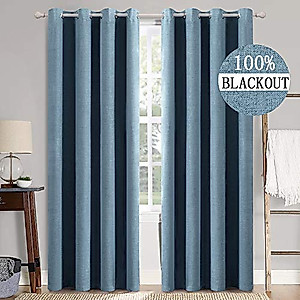 MIULEE Linen Texture Curtains for Bedroom Solid 100% Blackout Thermal Insulated Dusty Blue Curtains Grommet Room Darkening Curtains/Draperies Luxury Decor for Living Room Nursery 52x84 Inch (2 Panels)