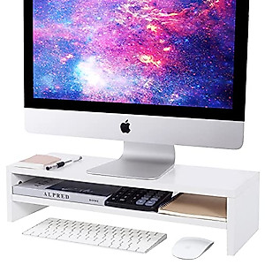 BEYGORM Monitor Stand Riser, 2 Tiers Screen Stand for Laptop Computer/TV/PC/Printer, Multifunctional Desktop Organizer 21.6L x 7.8" W x 5.2" H (White)