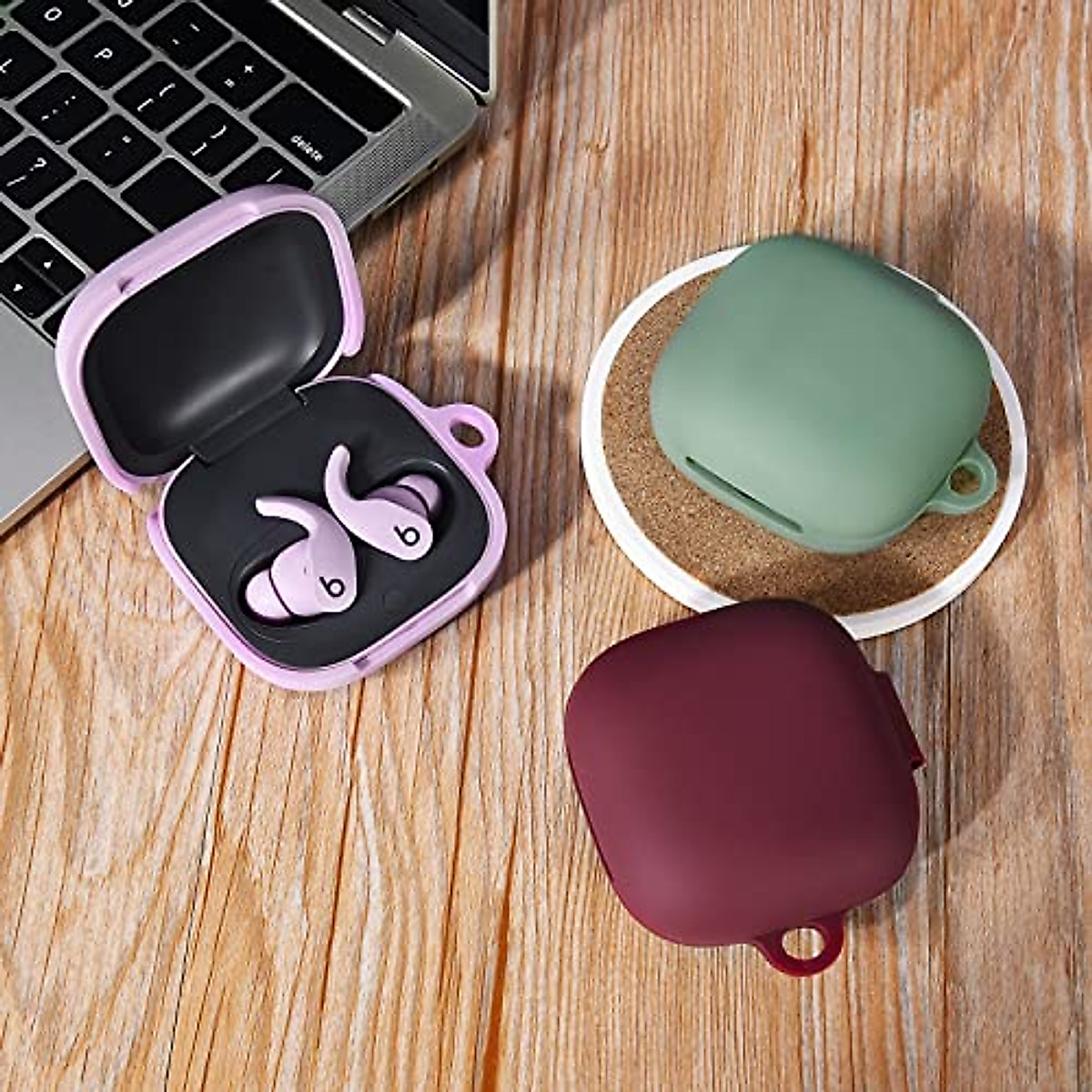 Beats Fit Pro Case Cover, AIRSPO Soft Silicone Case for Beats Fit Pro 2021 Shockproof Beats Fit Pro Earbuds Case Covers with Keychain (Cactus Green)