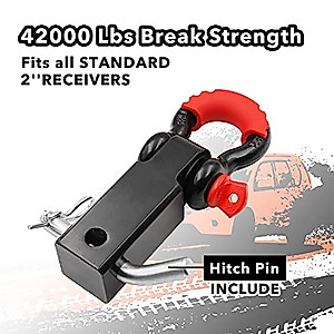 Shackle Hitch Receiver, 2 inch 42000 Lbs Maximum Break Strength, Solid with 3/4'' D Ring, Heavy Duty Towing Hitch Receivers, Never Rust, Best Towing Accessories for Vehicle Recovery Off-Road