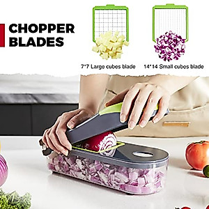 Kitexpert Vegetable Chopper, Onion Chopper Dicer Veggie Chopper with 7 Blades and Container, 7-in-1 Spiralizer Chopper Vegetable Cutter, Kitchen Vegetable Slicer Dicer Cutter Food Chopper (Grey)