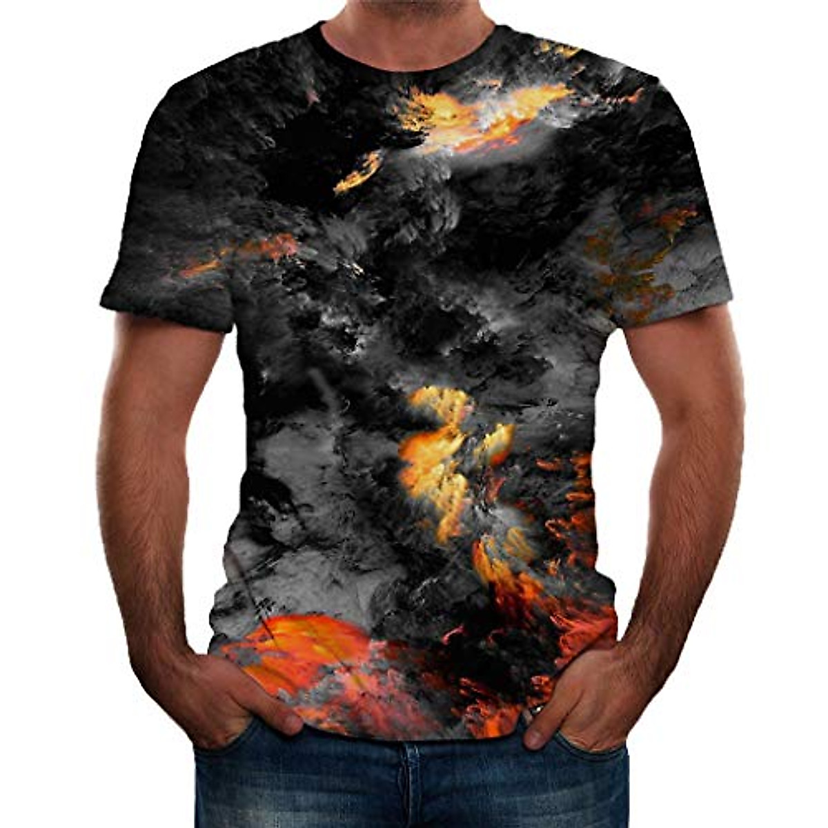 YOMXL Men's 3D Printed Tops Summer Short Sleeve Soft Comfort Blouse Unisex Creative Funny Graphic Tee Black