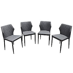 Nova Lifestyle Milo 4-Pack Dining Chairs in Grey Diamond Tufted Leatherette with Black Powder Coat Legs