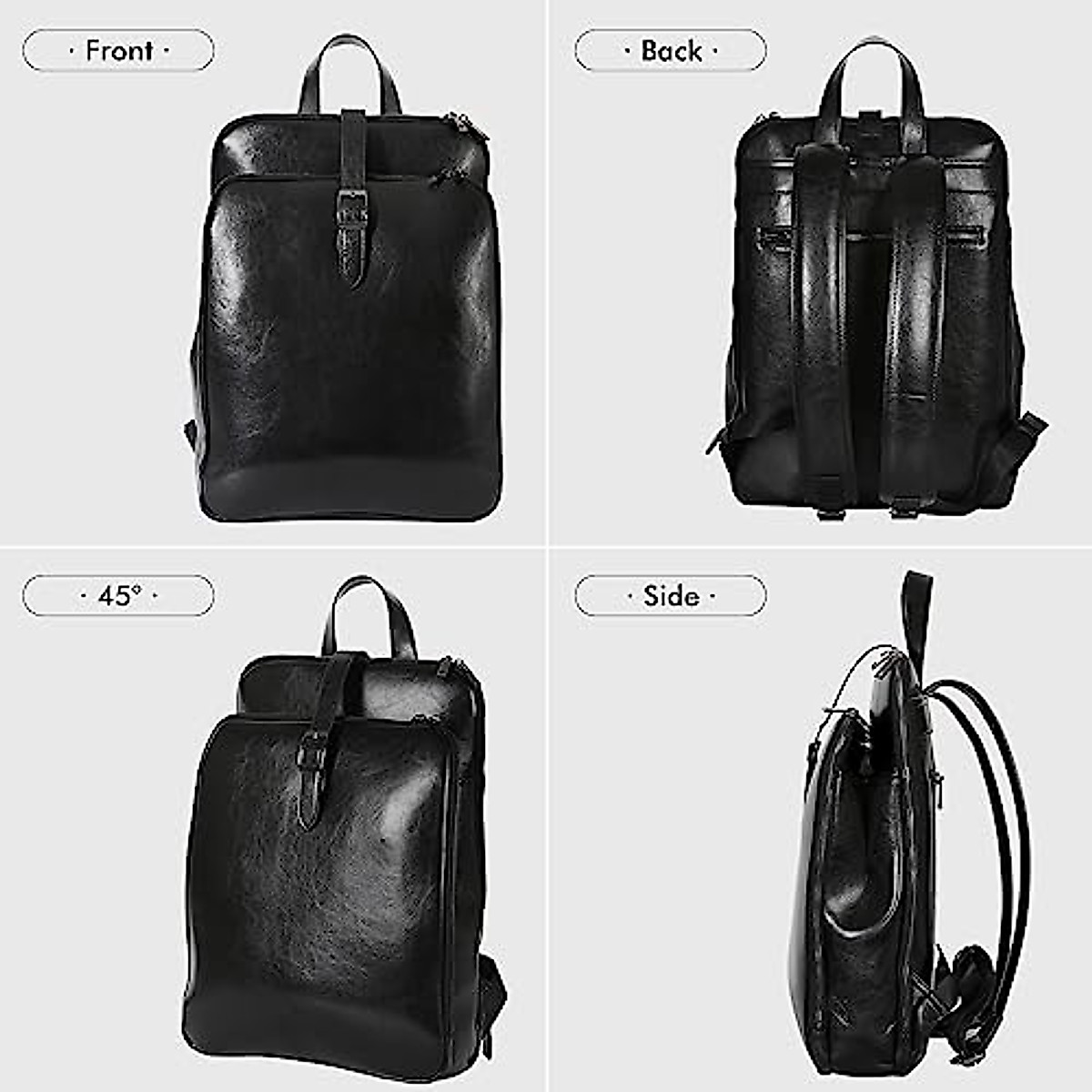 Womens and Men Backpack, Purse Leather 15.6 Inch Laptop Large Travel Business Vintage College Casual Daypack Purse Shoulder Bags, Black+ Brown