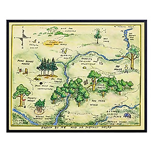 Nursery Decor - Baby Room Decor - Kids Room Decor - Boys Room Decor - Little Girls Bedroom Decor - Baby shower Decorations - Toddler Wall Art - Vintage Hundred Acre Wood Poster 8x10