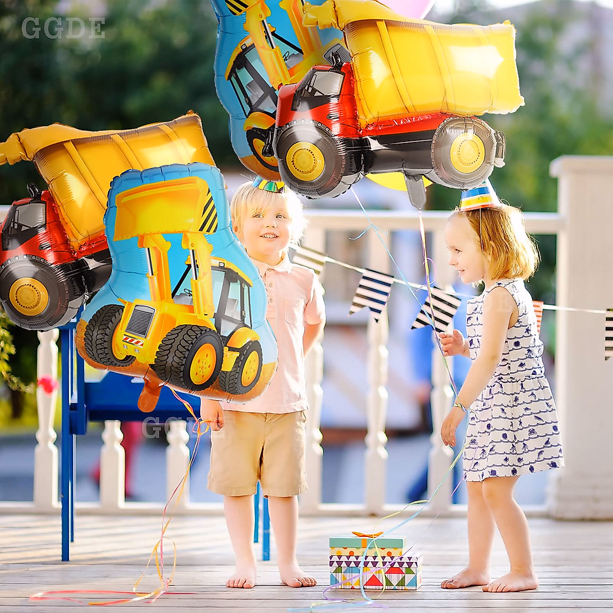 2 Pcs Jumbo Dump Truck Foil Mylar Balloon Helium Large Birthday Party Decorations Supplies Yellow