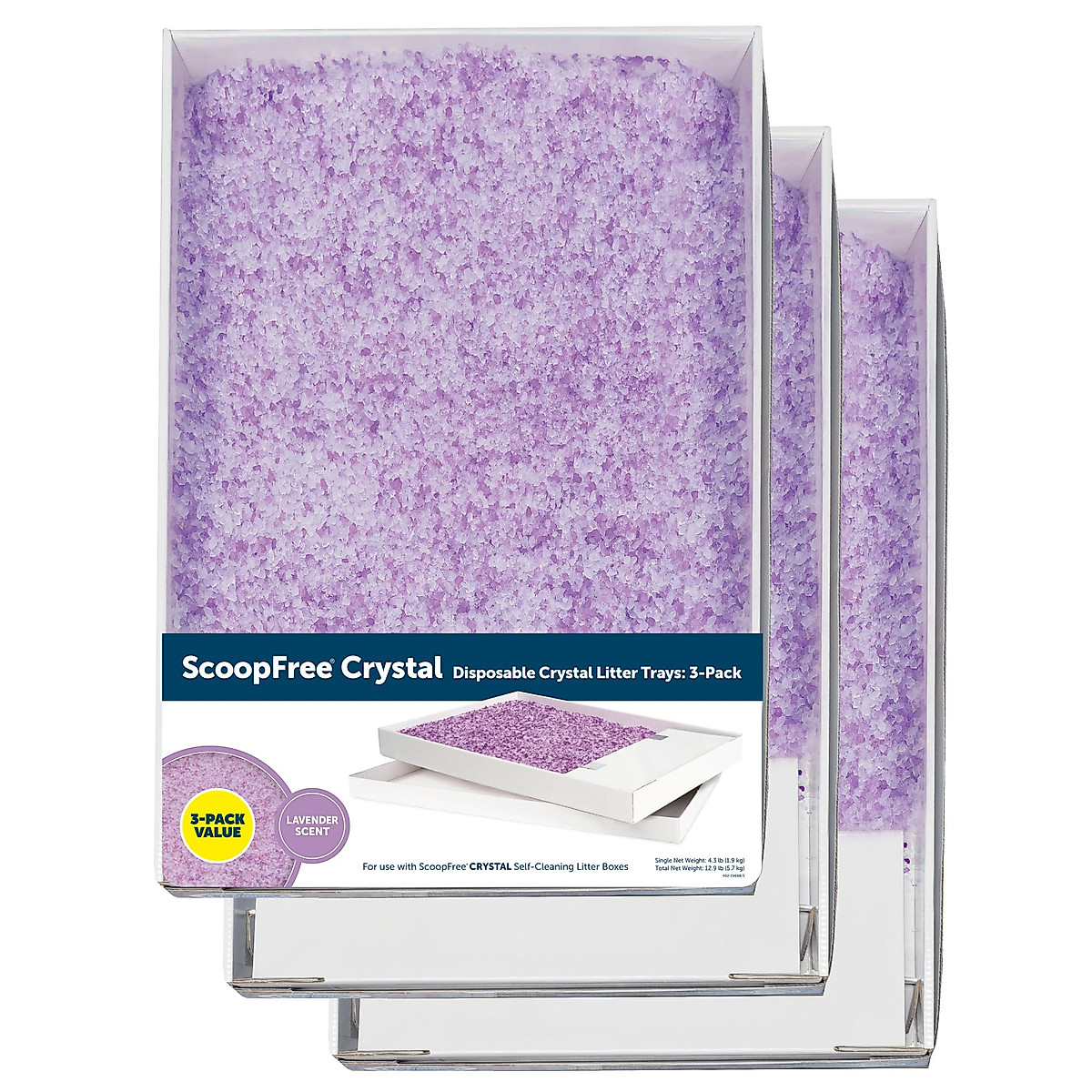 PetSafe ScoopFree Crystal Cat Litter Tray Refills – Lavender Scent, 3-Pack – Disposable Tray – Includes Leak Protection & Low Tracking Litter – Absorbs Odors on Contact