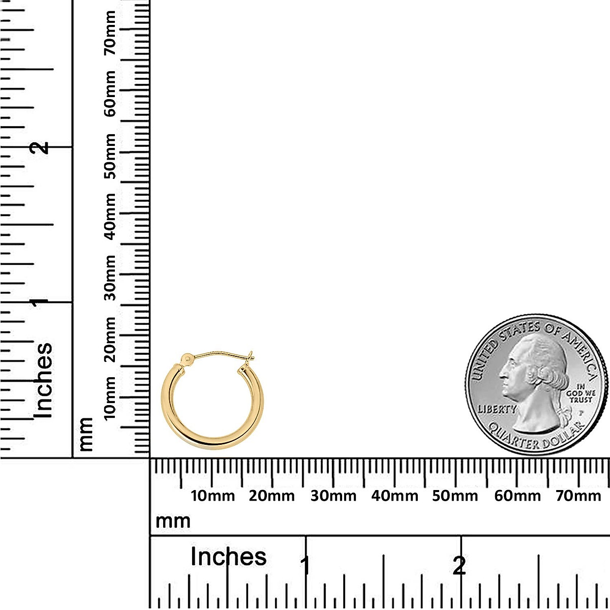 AVORA 3-Pair 10K Yellow Gold Classic Polished 2mm Tube Hoop Earrings Set