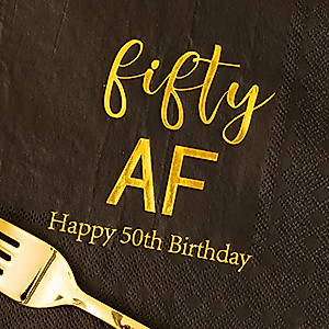 Crisky Black Gold Fifty Birthday Napkins Plates Cups Set for 50th Birthday Party Decorations Supplies, Disposable Tableware Set of 24 (9" Plates, 7" Plates, Luncheon Napkins, 9oz Cups)