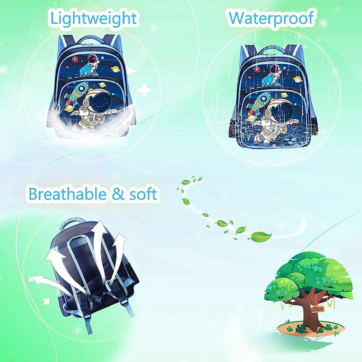 YUNYINIE Travel Backpack for School, Kids Backpack Boys Girls, Space Astronaut Preschool Backpack School Supplies for Kids, 16.5Inch