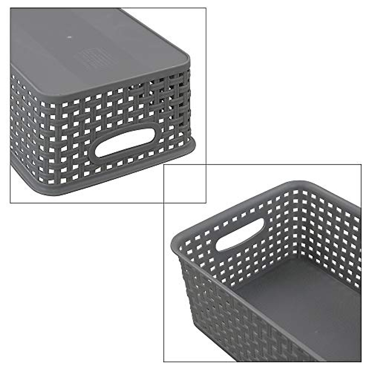 Sandmovie Grey Plastic Rattan Storage Baskets, 6 Packs