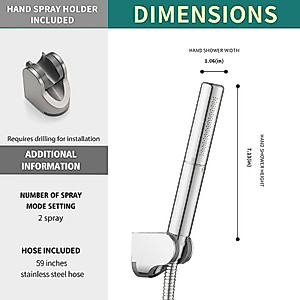 Homipro Chrome Brass 2 In 1 Function High Flow Handheld Shower Head Set High Pressure 7 Inch Chrome Finish Shower Head Sprayer Hand Shower Wand with 59 Inch Hose, Bracket