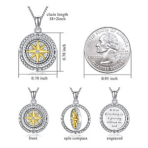 Friendship Necklace Sterling Sliver Compass Necklace for Women -Best Friend Birthday/graduation Gifts for Women
