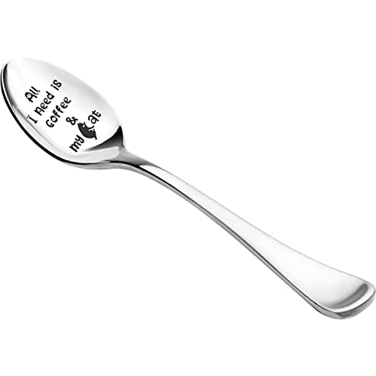 Weefair All I Need Is Coffee And My Cat Engraved Spoon | Cat Lovers Gift For Men Women | Gifts for Teen Girl Boy | Friends | Birthday Christmas Gift For Pet Lover | Pet Owner Gift 7 In Spoon, Silver
