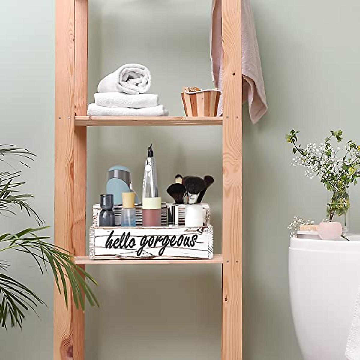 Rustic White Hair Dryer Holder Countertop Hair Accessories Organizer, Hair Tool Organizer Storage Flat Iron Curling Holder, Bathroom Blow Dryer Holder Vanity Caddy Storage Stand for Makeup Toiletries