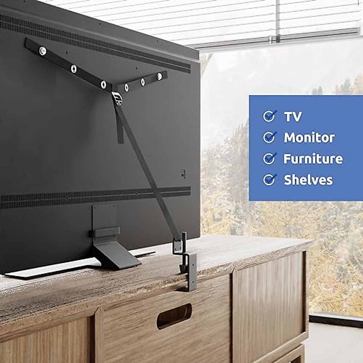 TV Safety Straps, Anti-Tip Straps for Child and Baby Proofing, Flat Screen TV Safety Straps TV Wall Anchors with VESA Mounting, Punch-Free Clamp Metal Connectors, Black