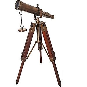 Hassanhandicrafts Antique Vintage Maritime Shiny Brass 12" Telescope with Wooden Tripod Stand