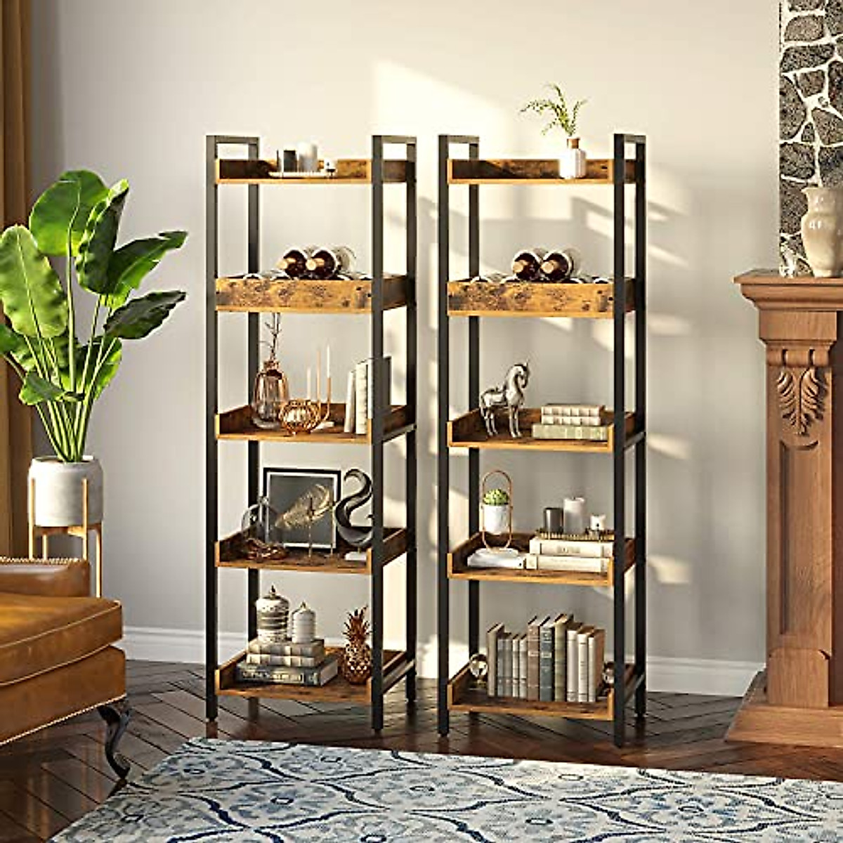 Rolanstar Bookshelf 6 Tier with 4 Hooks Bundle 5-Tier Storage Rack