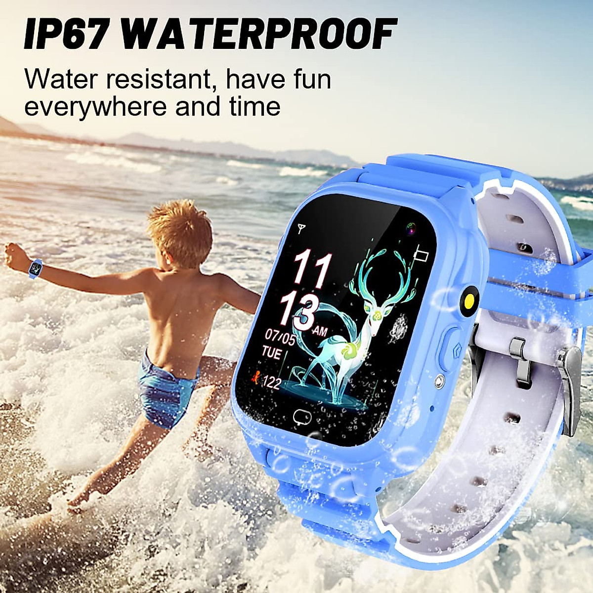 Kids Waterproof Smart Watch Girls Boys with 26 Puzzle Game 1.44" HD Touchscreen Pedometer Video Music Player Alarm Clock Flashlight Parental Control Child Learning Toys for Age 3-12