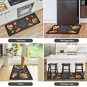 Artnice Kitchen Mat 2 Piece, Thanksgiving Day's Pumpkins Decorative Kitchen Mats Set, PVC Waterproof Anti Fatigue Kitchen Rug, Cushioned Kitchen Floor Mats for Home Office Sink Laundry, Black