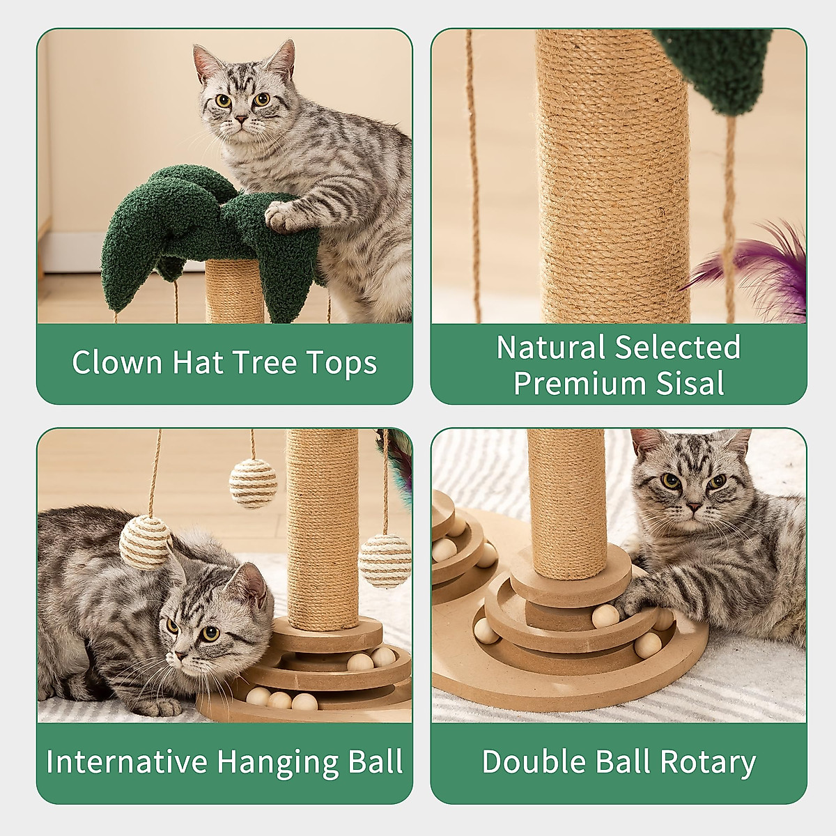 Large Cat Scratching Post - Sturdy Indoor Cute Cat Scratcher Sisal Fun Scratching Posts with Hanging Ball Large Cat Tree for Kittens Smaller Cats 22" Tall