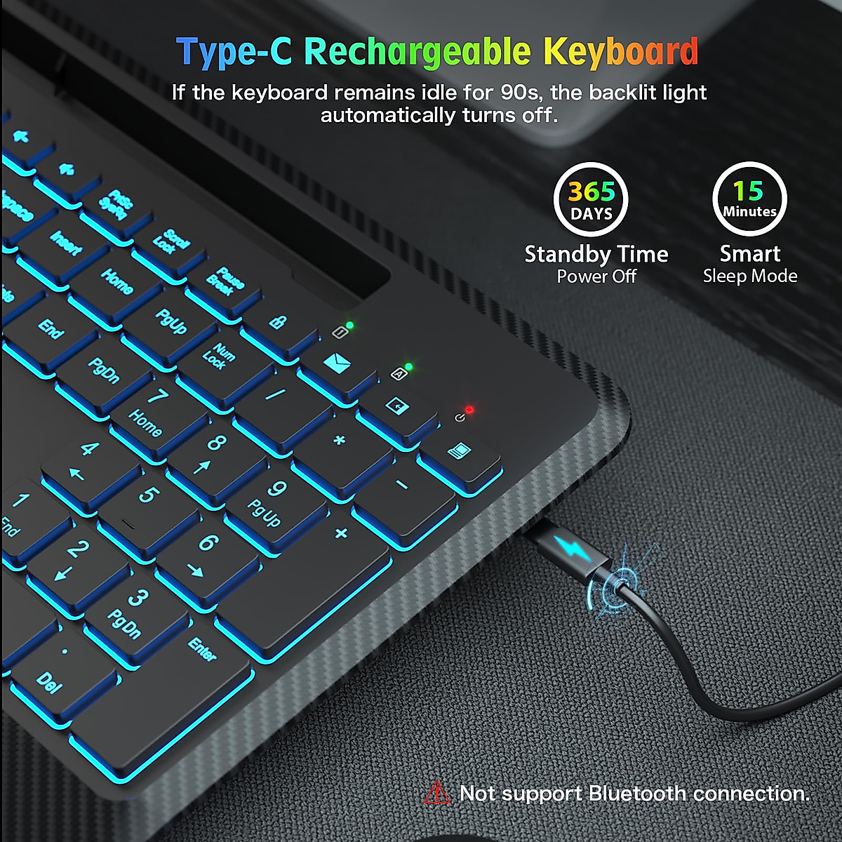 SABLUTE Wireless Keyboard with 7 Colored Backlits, Wrist Rest, 2.4G Computer Gaming Keyboard with Phone Holder, Rechargeable Full Size Ergonomic Keyboard with Silent Keys for MacBook, PC, Laptop