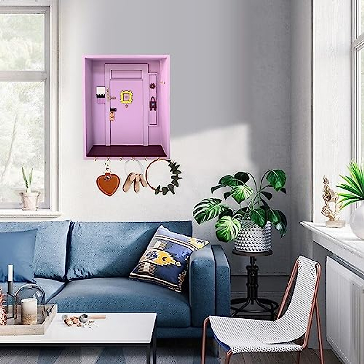 Friends Key Holder,Friends TV Show Merchandise,Friends TV Show Gifts,Friends Fan Art Key Holder,Purple Handmade Wooden Key Hooks Key Hangers for Wall Decorative,Entryway,Bathroom,Living Room Office