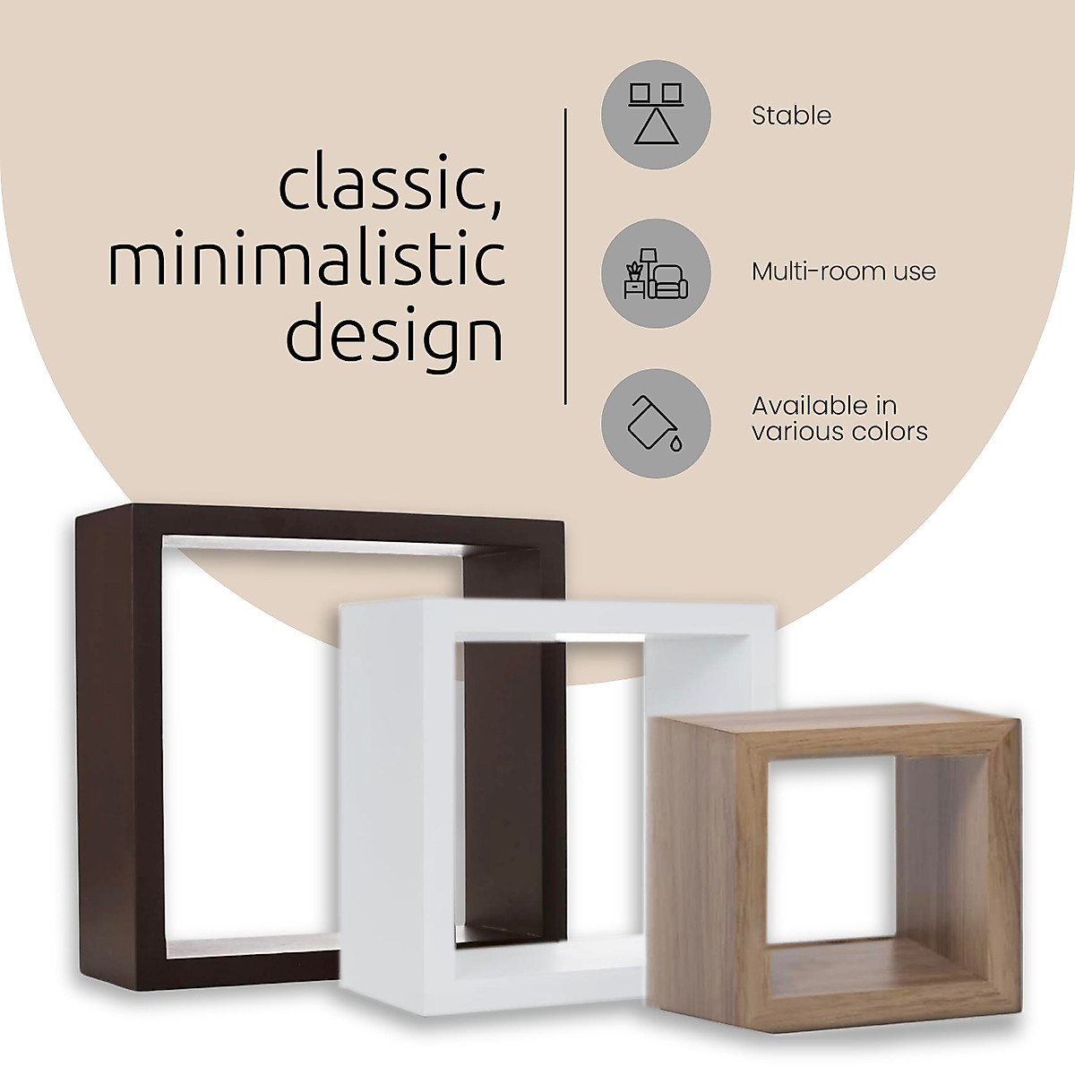 Kiera Grace Cubes, Set of 3, 9 x 9 inches, White Square Cubic Decorative Floating Shelves for Wall, 9.5 x 9.5 inches