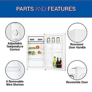 Koolatron Compact Fridge w/Freezer, 3.2 cu ft (91L), White, Space-Saving Flat Back Design, Reversible Door, Full-Width Freezer, Snacks, Beverages, Beer, Den, Dorm, Office, Rec Room, Home Bar