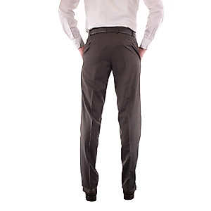 Zanella Platinum Parker Tasmanian Super 150's Wool Men Trousers - Modern Fit Flat Front Dress Pants (Dark Brown 36)