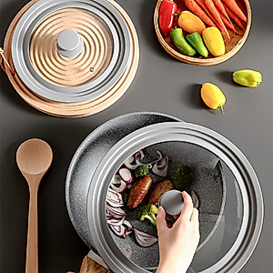 J&C LIFE Universal Lids for Pots, Pans & Skillets (2PCs, Grey) Fits 7-8.5, 10-12 Inch Frying Pan Skillet, Glass Pan Lids with Heat Resistant Silicone Rim, Pan Cover for Cast Iron Skillet Cookware