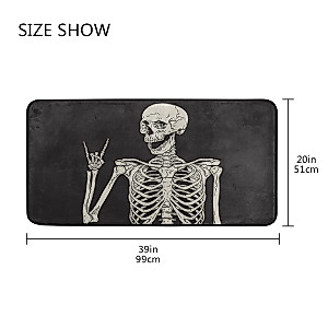 Halloween Kitchen Rug Human Skeleton Door Mat Bath Rug Home Decor Floor Mat Non-Slip Carpet for Kitchen Living Bedroom 39 x 20 Inch