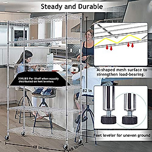 Wire Shelving Unit NSF Heavy Duty Office Basement Kitchen Adjustable Metal Storage Shelves Rack with Wheels 48"x18"x82" 6 Tier Shelf Commercial Grade Utility Garage Shelving Unit
