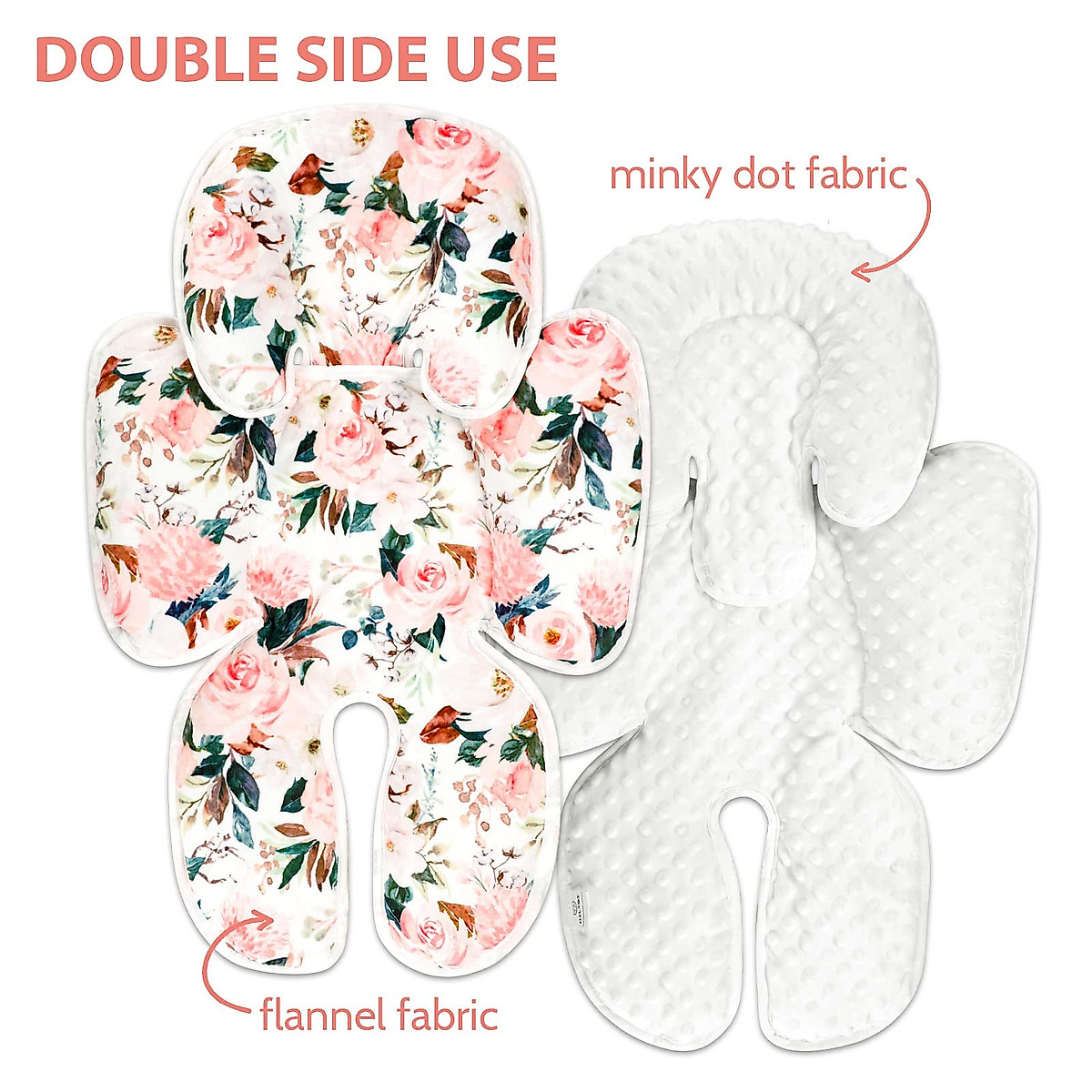 DILIMI Infant Car Seat Insert, 2-in-1 Carseat Head Support for Newborn, Soft Baby Head Support for Car Seat, Stroller, Bouncers, Pink Flower