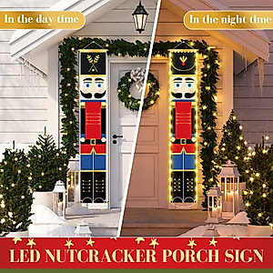 Nutcracker Christmas Decorations Nutcrackers Banners Porch with LED String Lights Xmas Nutcracker Decor Tall Soldier Model Nutcracker Outdoor Banners for Home Front Door Yard Holiday Party (White)