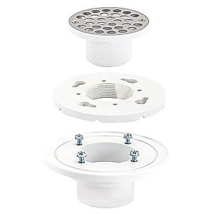 EZ-FLO 2 Inch x 3 Inch PVC Low Profile Floor & Shower Drain, Stainless Steel Grid, 15301, White
