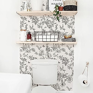 Black and White Floral Wallpaper Peel and Stick Wallpaper Floral Contact Paper 17.7 inch×118.1 inch Floral Removable Self Adhesive Wallpaper Flowers Birds Decorative Wallpaper for Cabinets Walls