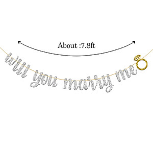 WeBenison Silver Glitter Will You Marry Me Banner for Bachelorette Party Decor Bridal Shower Wedding Engagement Party Supplies