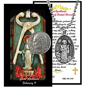 Gifts by Lulee, LLC Saint Apollonia Patron of Dentists and Those with Dental Disease Silver Oxidized Medal Blessed Prayer Card and Set with everything (SET)
