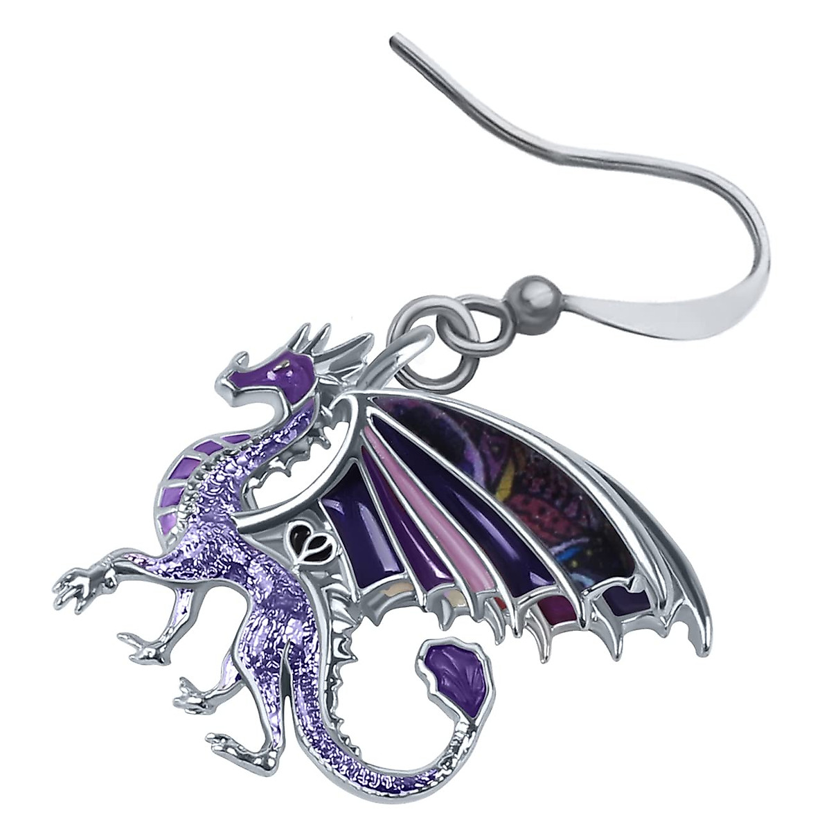 Enamel Alloy Dinosaur Fantasy Dragon Earrings Drop Dangle Unique Animal Jewelry for Women Dragons Gifts (Orchid Purple)