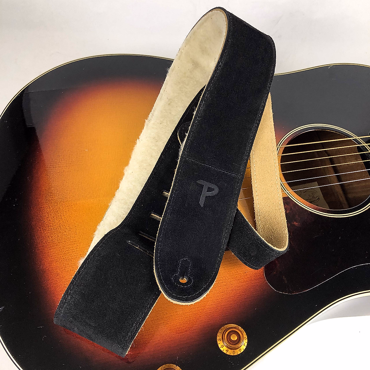 Perri's Leathers, Suede Guitar Strap, Sheepskin Pad, Black, Anti-Slip, Classic, Suitable for Each Level, Extra Long, 41" to 56" Inches Compatible with All Button Lock Systems