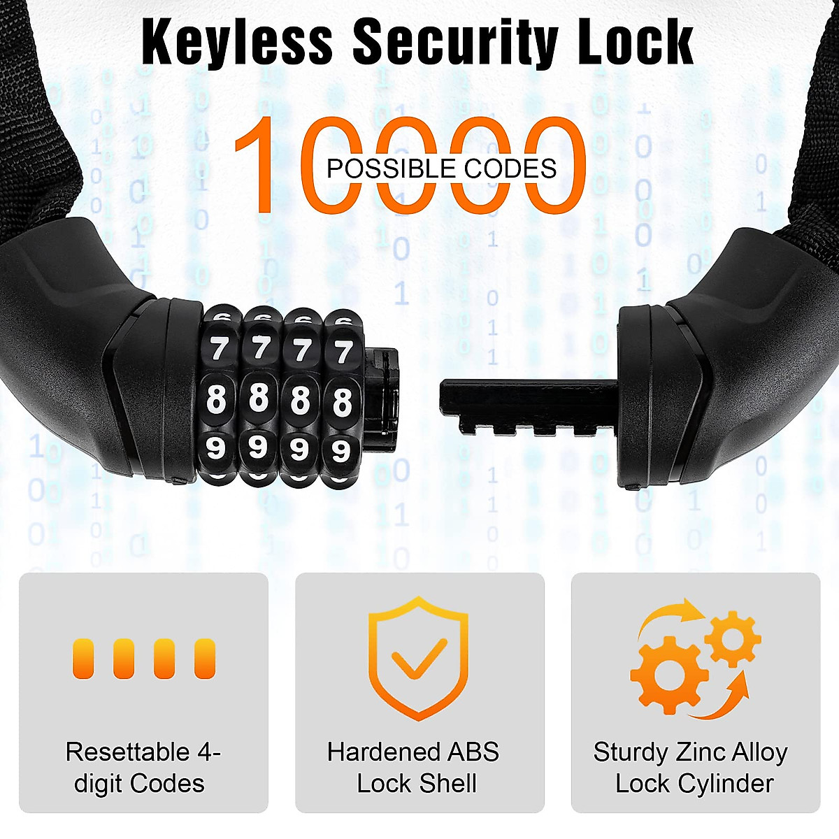 Titanker Bike Chain Lock, Bike Locks Security Anti-Theft Resettable Combination Bicycle Chain Lock 3.3 Feet Bike Locks for Bike, Motorcycle, Bicycle, Door, Gate, Fence, Grill (8mm Thick Chain)