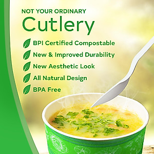 Treeatery - Compostable Cutlery Set, Plant-Based Compostable Utensils Disposable, Dishwasher-Safe Compostable Silverware, 380-Piece Disposable Cutlery, Plant a Tree with Every Box, Ivory White