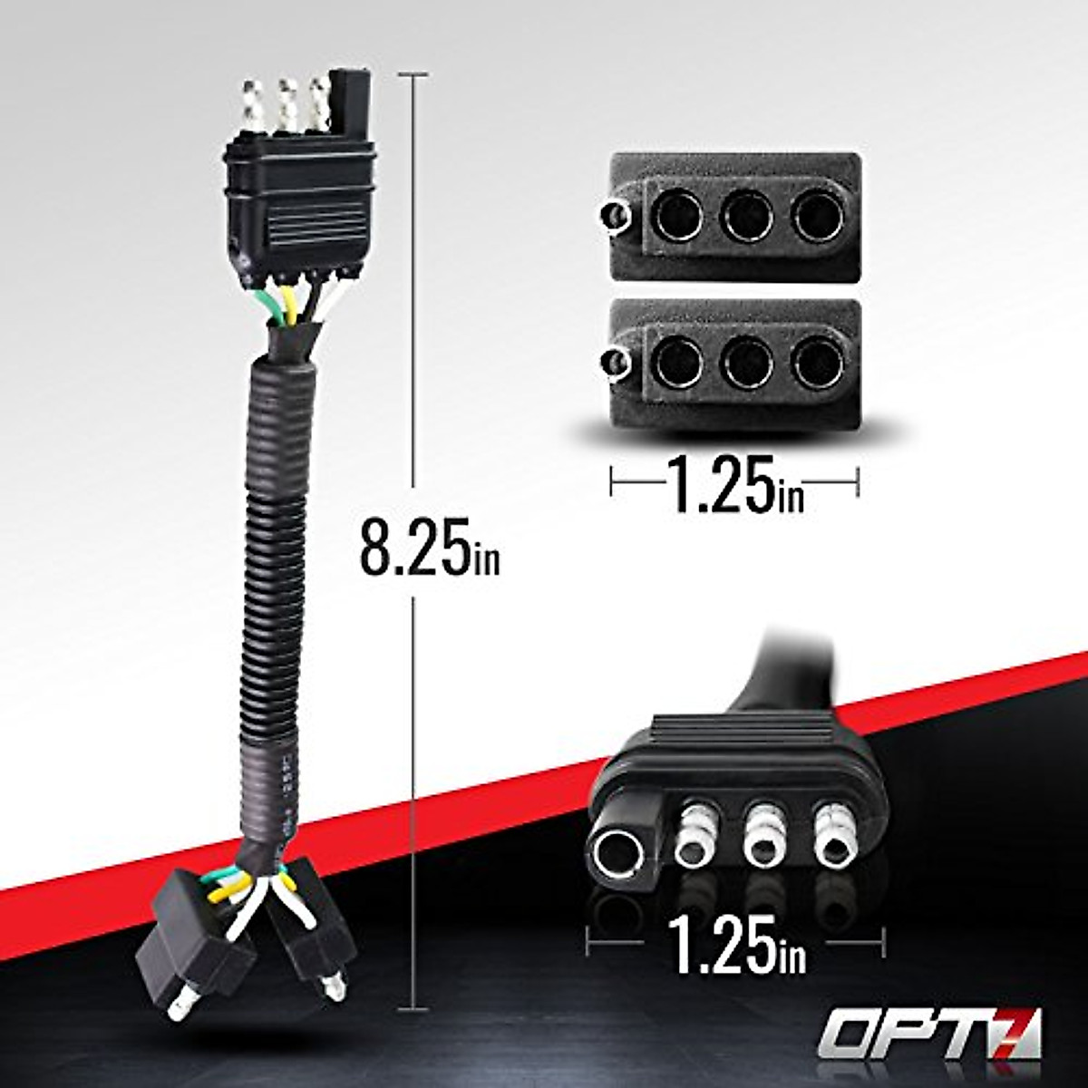 OPT7 Weatherproof 4-Pin Tow Y Splitter Connector Adapter for Truck Tailgate - Perfect for Trailers, Accessory Lighting, Towing, Safety Lighting