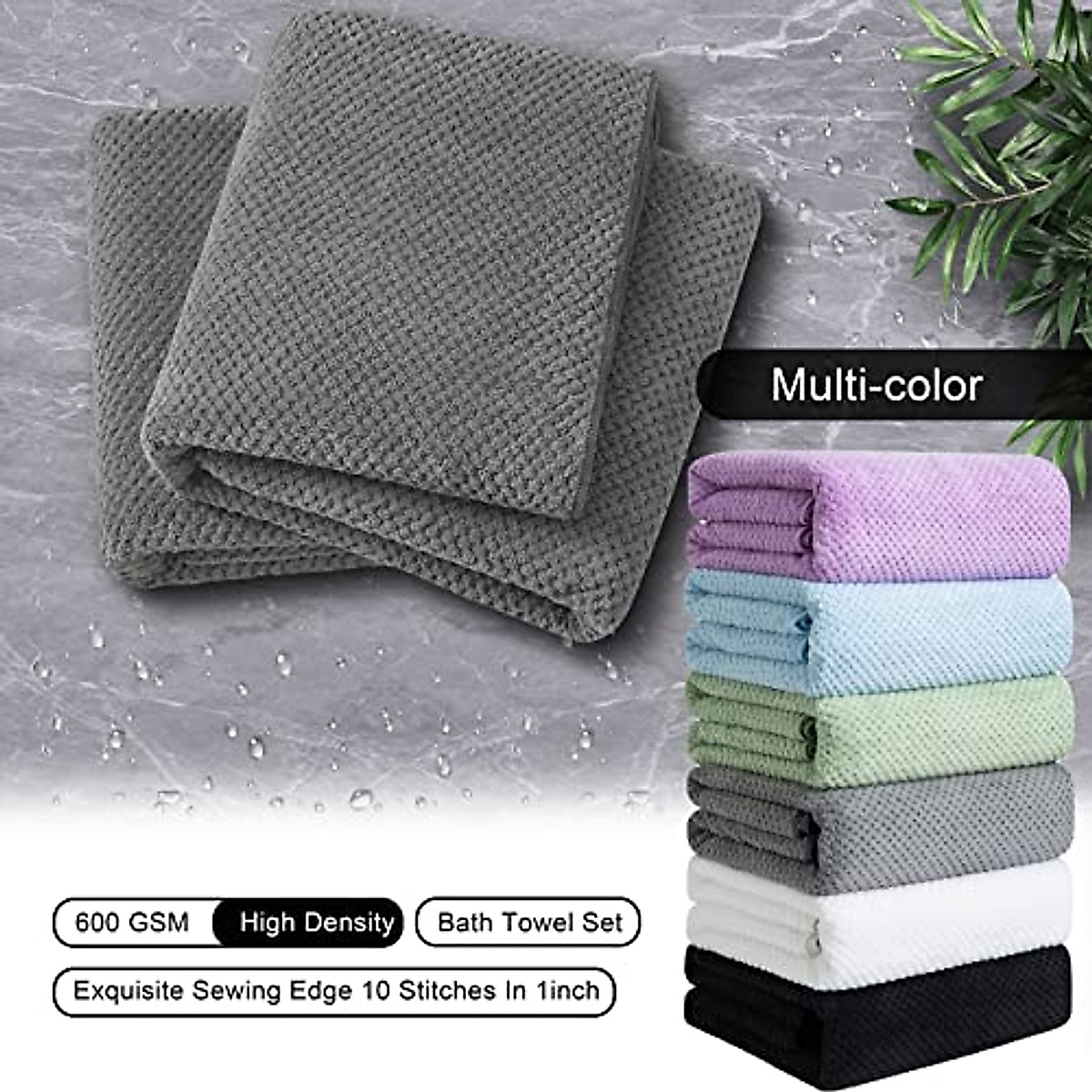 Ultra Soft Towel Set of 6, Gray Microfiber Big Bath Towel Sheets 28x55 Inches, Luxury Plush Towels- Waffle Weave Design,Highly Absorbent,Quick Dry,Premium Quality Towel Set for Bathroom