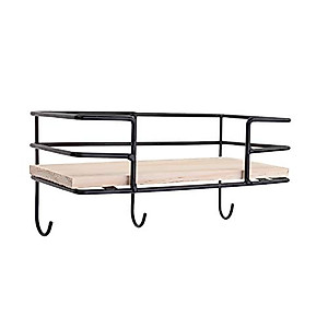 Amosfun Wall Decorations for Living Room Modern Wrought Iron Storage Rack Wall- Mounted Decorative Shelf Hanging Holder Organizer with Hooks (3 Hooks, Black)