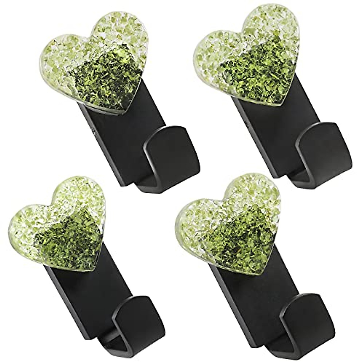 mookaitedecor Set of 2 Peridot Heart Shape Healing Crystal Coat Hooks Wall Mounted, Decorative Wall Hanger for Bathroom Kitchcen Hanging